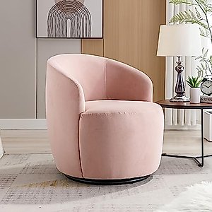 CALABASH Swivel Barrel Chair for Living Room, Accent Round 360° Swivel Club Chairs, Velvet Upholstered Modern Arm Chairs for Nursery, Bedroom, Office, Hotel, Pink