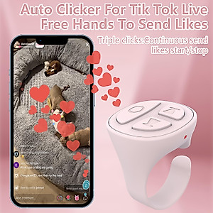 STDFORU TikTok Scrolling Ring Auto Clicker for Live Bluetooth Scroller Ring Camera Shutter Remote Control TIK Tok Scrolling Ring for iPhone Android (Pink)
