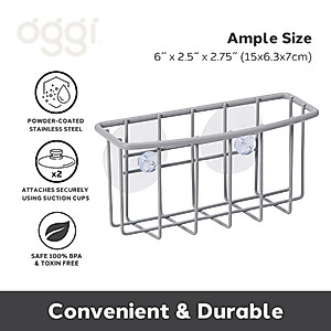 Oggi Metal Suction Sink Caddy- Kitchen Brush, Bar Soap, or Sponge Holder for Kitchen Sink, Great Kitchen Sink Organizer for Sink Accessories, 6˝ x 2.5˝ x 2.75˝, Silver