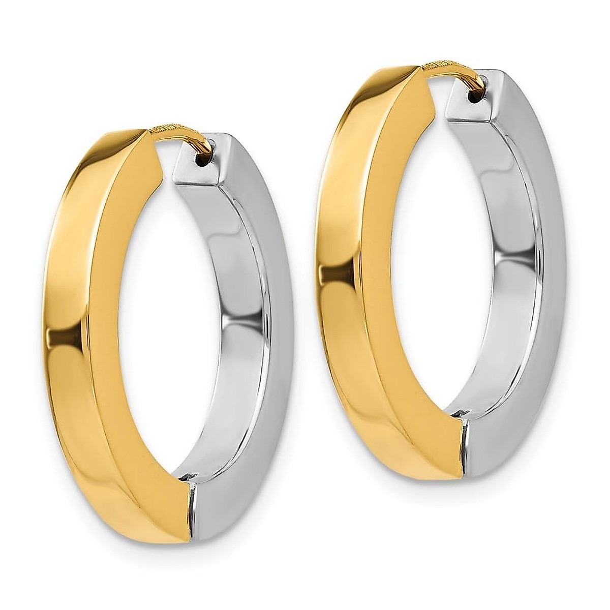 Diamond2Deal 14k Two-tone Gold Hollow Hinged Hoop Earrings (L- 0.83 in, W- 0.83 in)