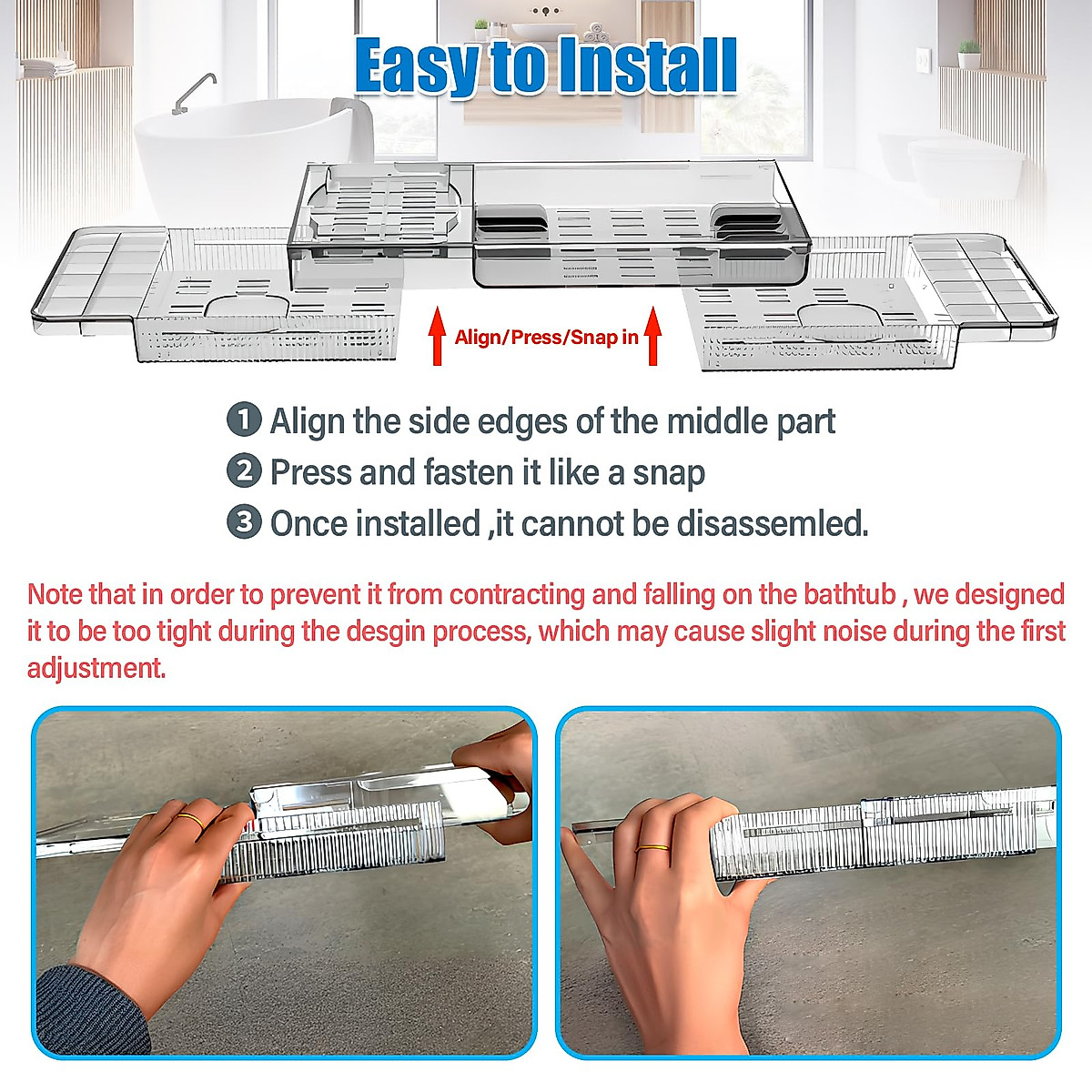 HOMEE Acrylic Bathtub Tray, Expandable Bath Caddy Tray for Bathtub, Bath Tub Tray Table, Adjustable Bath Shelf Tub Board Organizer Trays for Bathroom