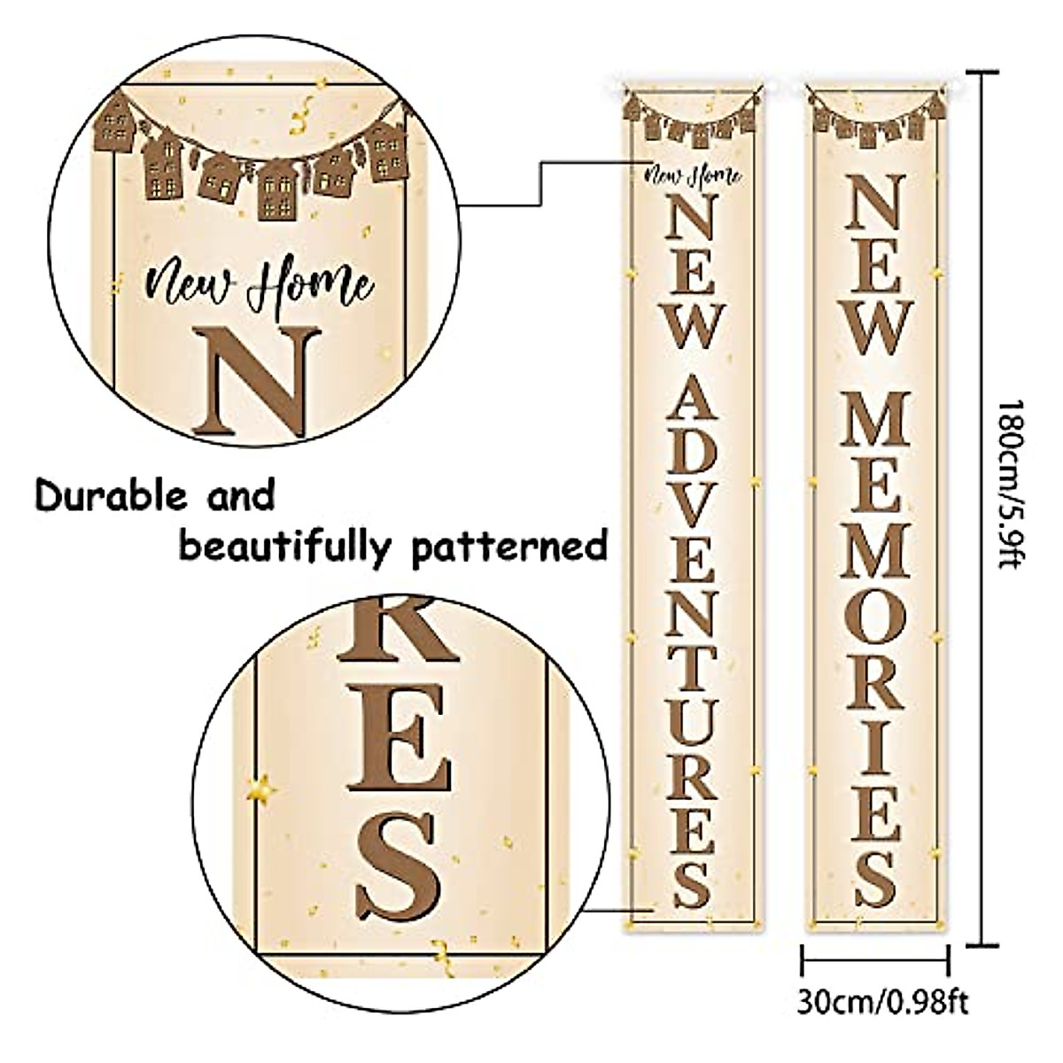 New Home New Adventures New Memories Porch Sign Door Banner Decor Brown – New House Housewarming Party Theme Decorations for Men Women Supplies