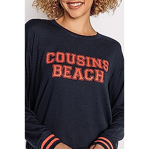 The Summer I Turned Pretty Women's P.J. Salvage Embroidery Print Top & Bottom Pant Matching Sweatshirt Pajama Set, Navy