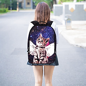 Galaxy Cat Printed School Backpack Lightweight Shoulder Bag for Teen Girls Blue