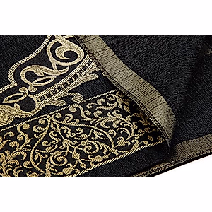 Muslim Prayer Rug with Prayer Beads | Janamaz | Sajadah | Soft Islamic Prayer Rug | Islamic Gifts | Prayer Carpet Mat, Chenille Fabric, Black