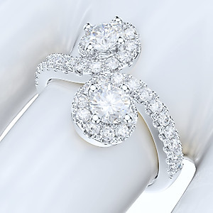 PRSTANI Sterling Silver Fashion Two Split Filigree Vine Simulated Round Brilliant Cut Diamond Halo Promise Engagement Ring (4.5)