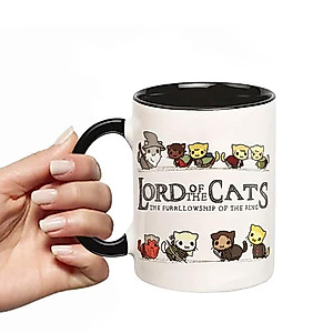 Eisfiel Lord Of The Cats Mug, The Furrllowship Of The Ring, Cat Lovers Coffee Mug 11oz, Funny Cat Novelty Gifts for Women Men Dad Mom Boy Girl, Ceramic Tea Cup for Coffee, Tea and Hot Drinks
