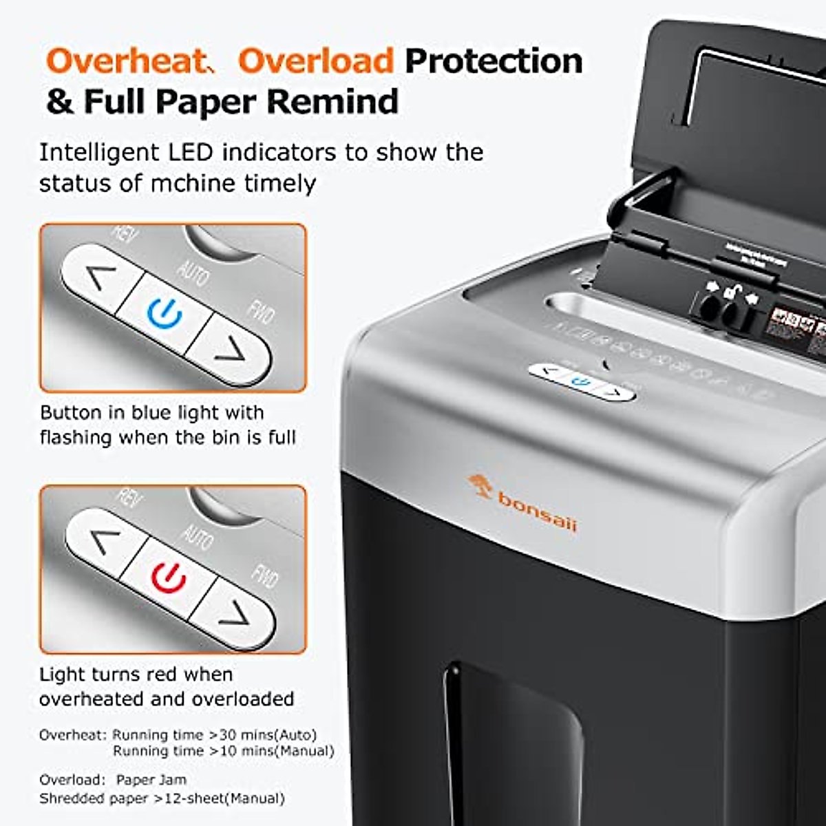 Bonsaii Paper Shredder for Office, 110-Sheet Autofeed & 12-Sheet Manual Micro Cut Heavy Duty Paper Shredder, P-4 Auto Feed Paper and Credit Card Shredder with 4 Casters, 6.1 Gal Transparent Bin C233-B
