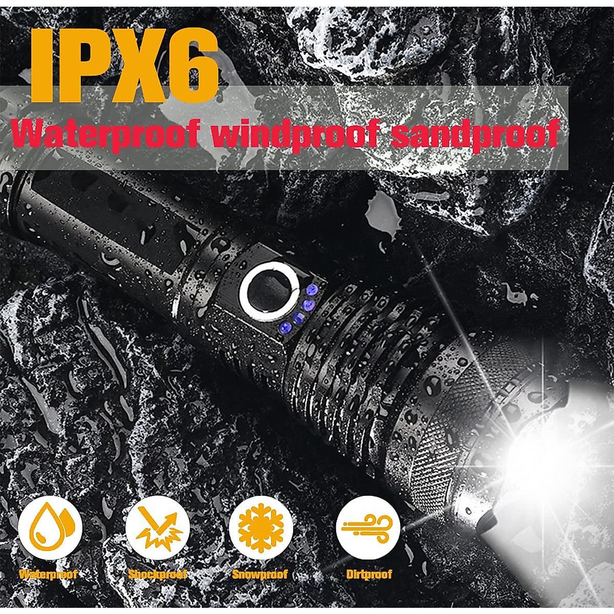 SDKWDH Rechargeable LED Flashlights High Lumens, 150000 Lumens Super Bright Tactical Handheld Flash Light, Powerful Emergency Linternas, Zoomable, Waterproof, Long Lasting, for Hiking Camping Gift