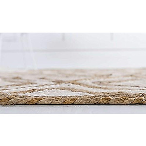 Unique Loom Braided Jute Collection Classic Quality Made Hand Woven with Geometric Design Area Rug, 9' 0" x 12' 0", Ivory/Natural