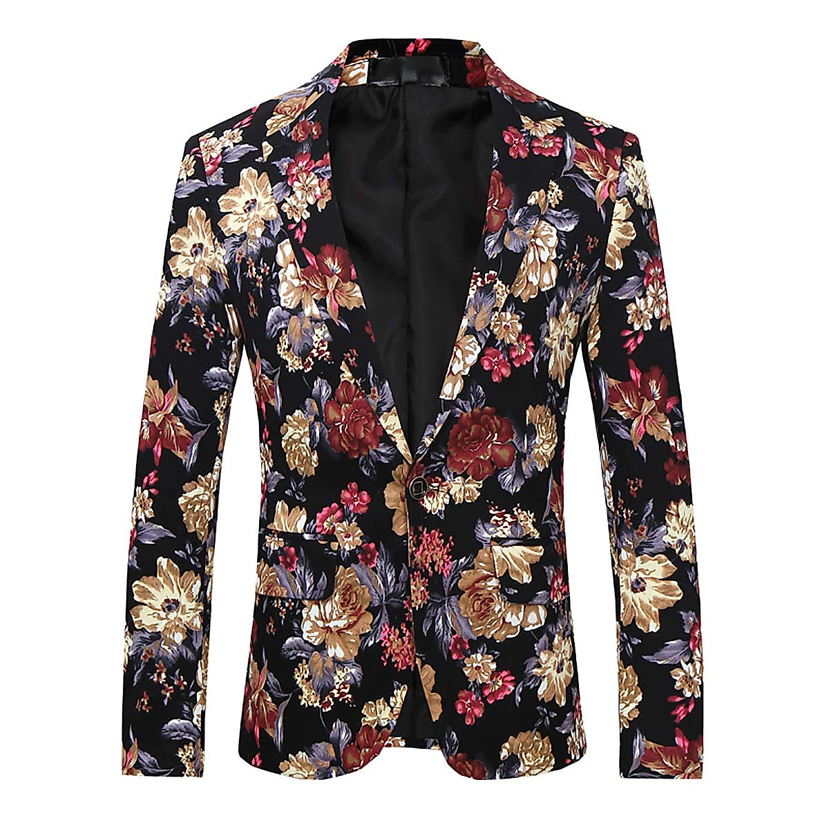 Mens 2 Piece Suit Notched Lapel Sport Coat Floral One Button Slim Fit Tweed Suit, K1, X-Large