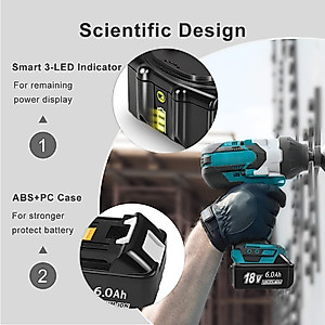 COOMYXIN 2Pack 6.0Ah Replacement for Makita 18V Battery,Compatible with Makita Battery18V BL1850 BL1850B BL1840 BL1840B BL1830 BL1830B BL1815B of 6000mAh Capacity