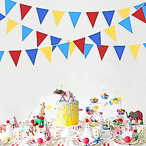32Ft Red Blue Yellow Party Decorations Carnival Circus Clown Triangle Flag Pennant Bunting Banner Fabric Garland for Kids Birthday Baby Shower Wedding Outdoor Garden Festivals Hanging Decorations
