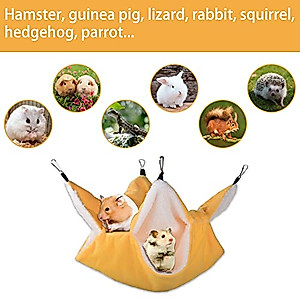 Ferret Hammock,2Pcs Soft Plush Small Animal Hanging Hammock,Warm Double Layer Rat Hammock,Hamster Hideout Hanging Bunkbed,Pet Cage Accessories for Guinea Pig Sugar Glider Squirrel(Yellow + Gray)