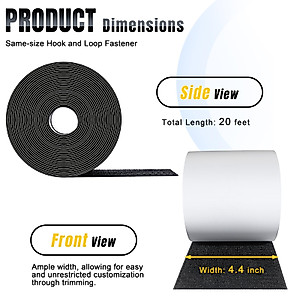 4.4''×20 Feet Black Heavy Duty Hook and Loop Tape Adhesive,Prevent Sofa Cushions, Patio Cushions, Carpets, mattresses Sliding,After use Anti Non Slip (4.4 Inch x 20 Feet)