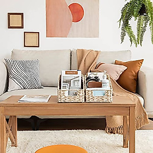 GRANNY SAYS Wicker Basket with Handles, Trapezoid Decorative Woven Baskets, Waterproof Wicker Storage Baskets for Shelves, Wicker Baskets for Organizing, Butter Milk, 2-Pack