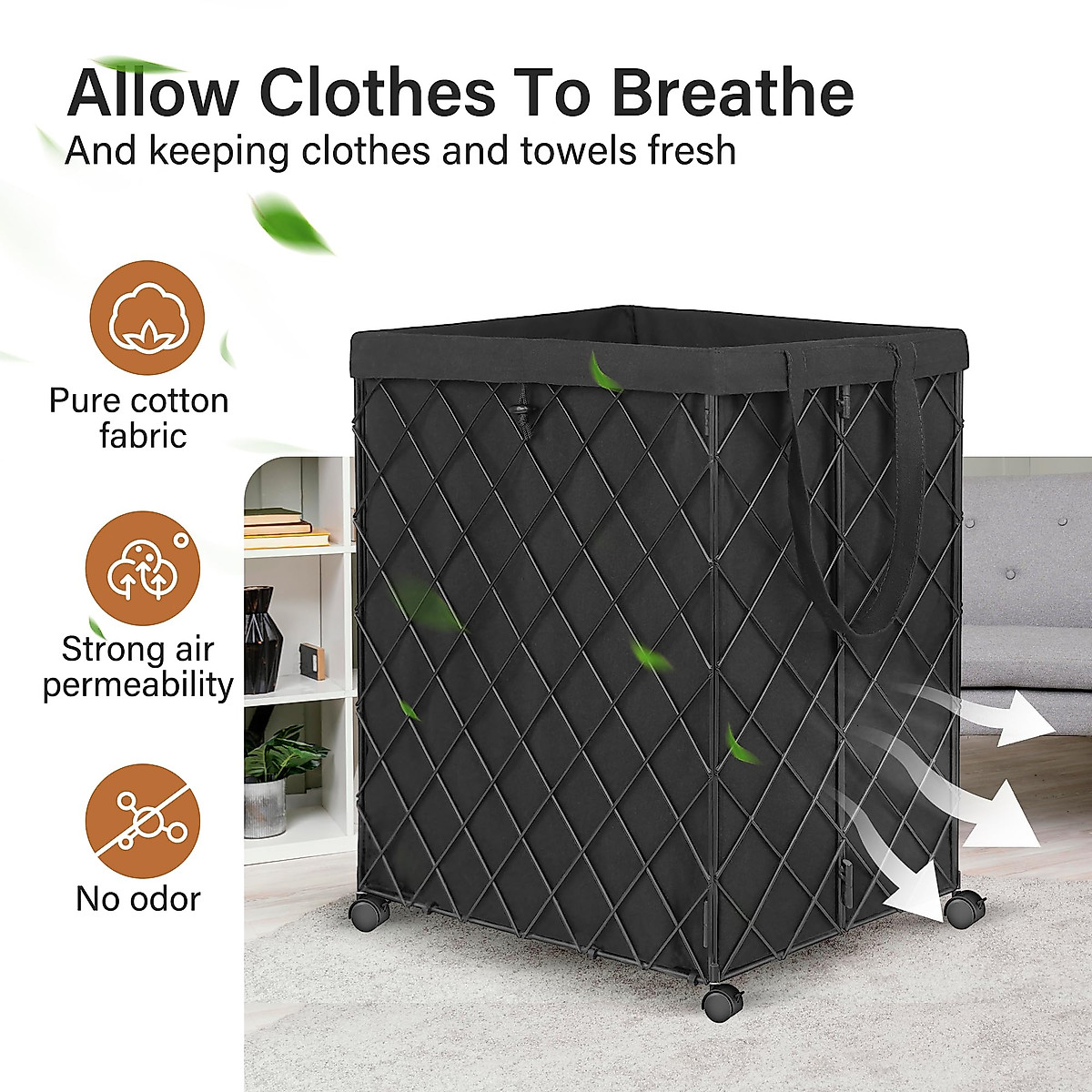 2 Pack Laundry Hamper on Wheels-92L Basket Large Laundry Collapsible With Removable Liner,Rolling Metal Wire Basket-Sturdy Laundry Bag for Dirty Clothes Organization Closet Bathroom Living Room