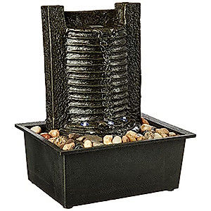 Indoor Fountain with LED Lights – Lighted Tabletop Water Feature with Stone Wall and Soothing Sound – Zen Décor for Home or Office by Pure Garden