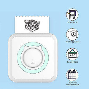 Mini Thermal Printer, Inkless Sticker Printer for Phone, Free Cut Photo Printer Compatible with iOS&Android, Small Pocket Printer for Notes, Study, Children DIY, Blue (8pcs Print Paper+5pcs Sticker)