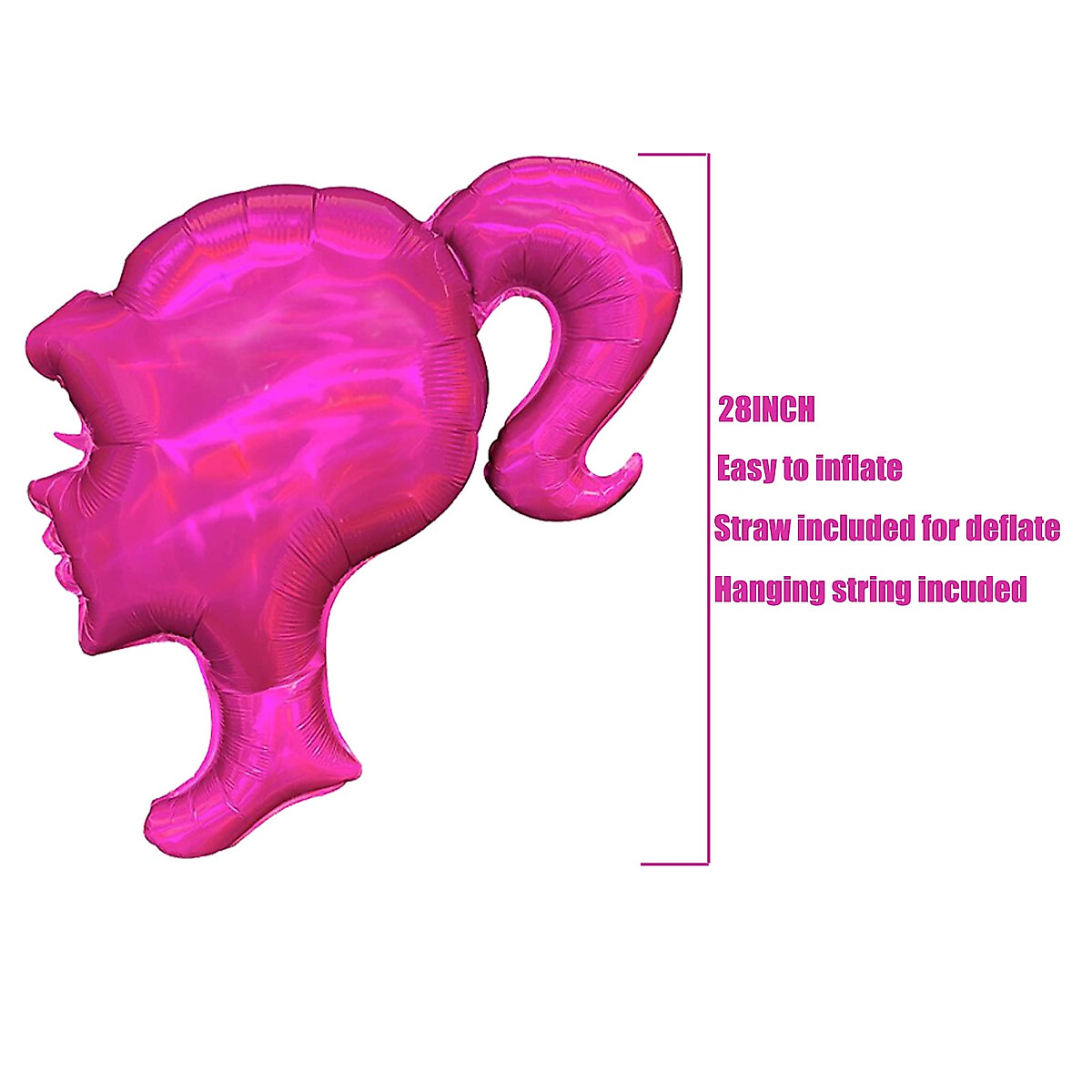 CYMYLAR Pink Girls Head Balloons 3Pcs 28 INCH Hot Pink Doll Balloons Pink Princess Balloons for Birthday Party Decorations Doll Theme Birthday Party Decorations (hot pink)