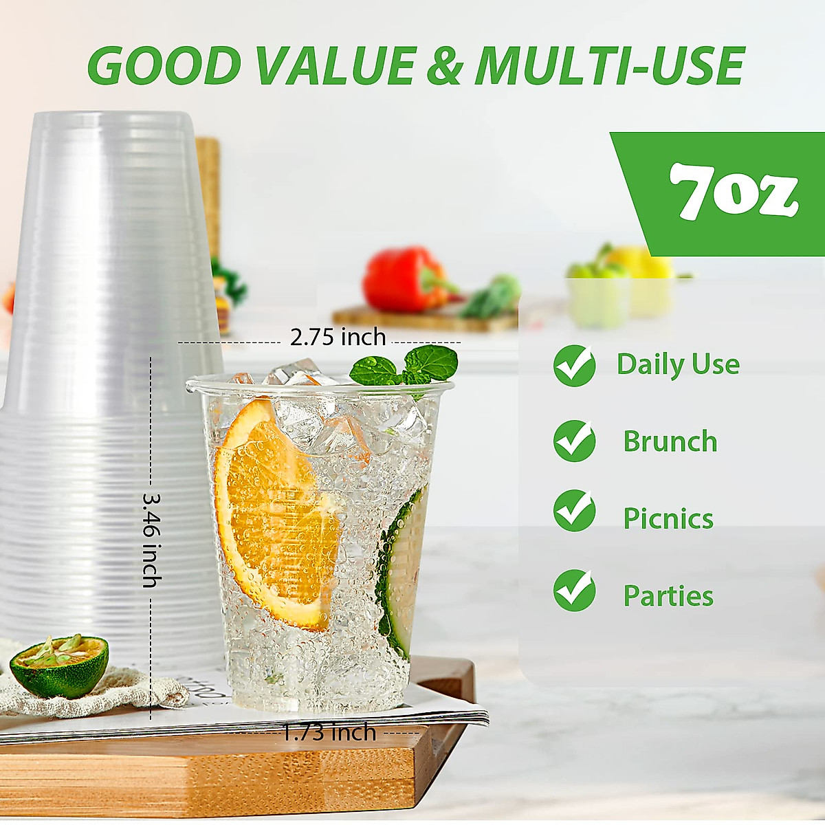 Lilymicky 500 Pack 7 oz Clear Plastic Cups, Disposable Drinking Cups, Plastic Party Cups for Birthday Parties, Picnics, Ceremonies, and any Events