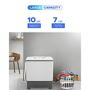 Portable Washing Machine 17 lbs Mini Compact Twin Tub Washer with Wash and Spin Dryer Combo Cloths Washing, Machine Lightweight Small Laundry Washer for Home, Apartments, Dorms, College Rooms(White)