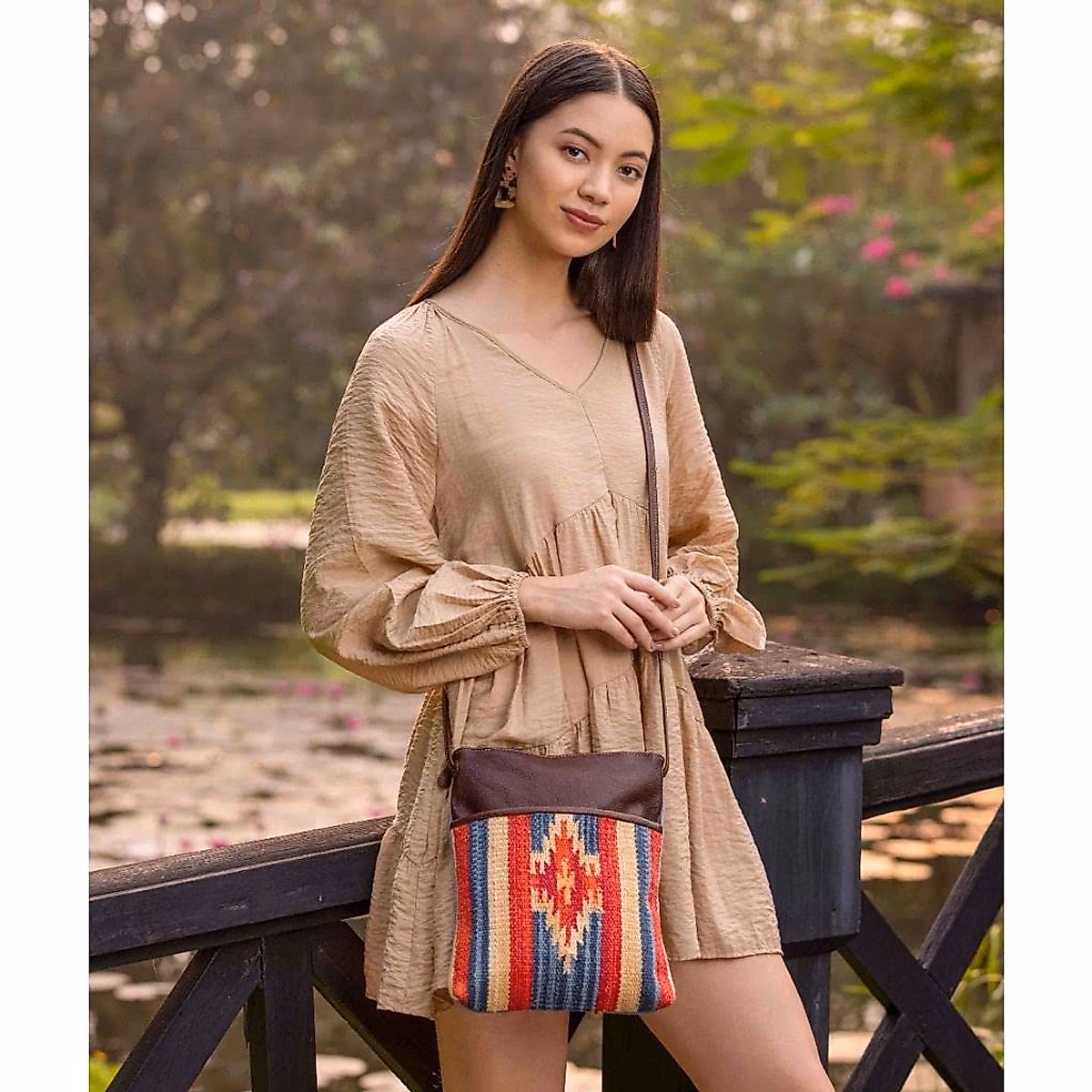 Myra Bag Flaming Small & Cross-Body Bag Upcycled Cotton & Cowhide Leather S-3068