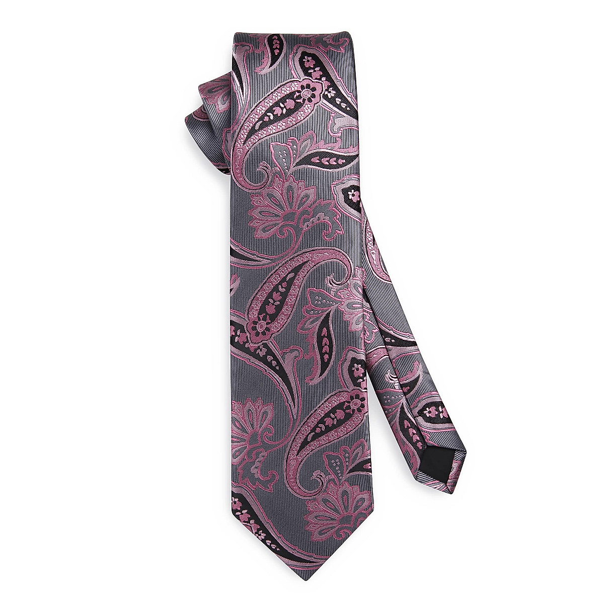 HISDERN Paisley Tie for Men Classic Extra Long Pink Ties and Pocket Square Formal Necktie with Handkerchief for Big and Tall Men Wedding
