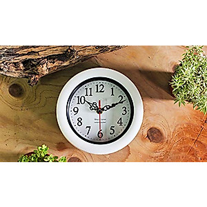Perfect Pearl Water Resistant Clock, Simple Modern Design, 6.5" in Diameter, Plastic Frame, Flexible options to hang or to stand.