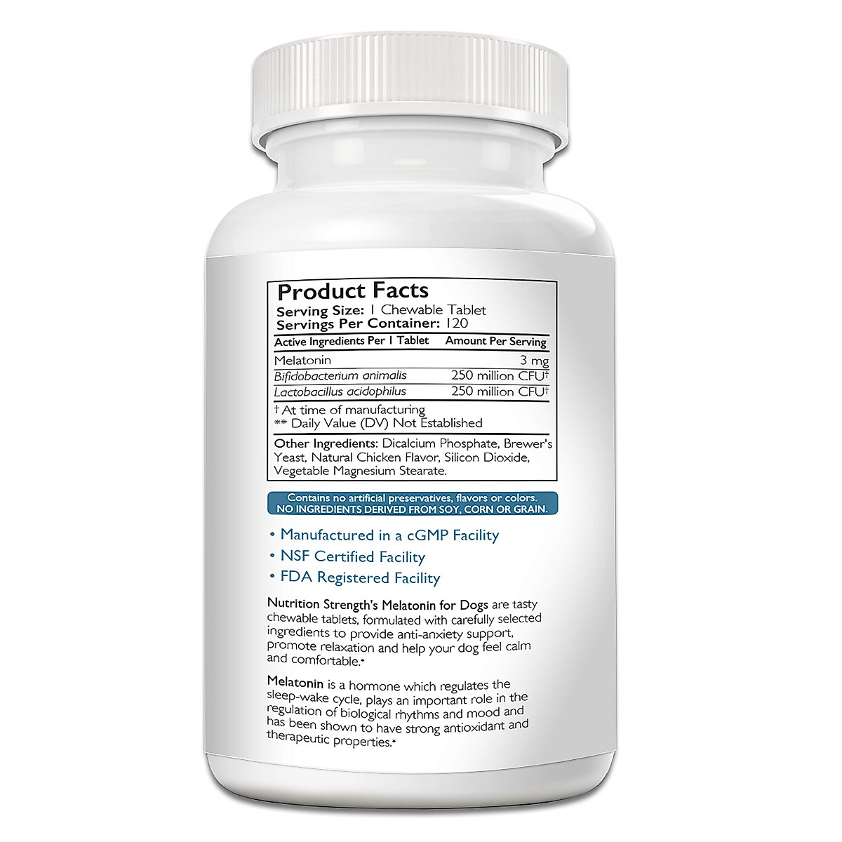 Nutrition Strength Melatonin for Dogs, 120 Chewable Tablets