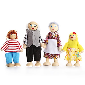PUCKWAY Lovely Happy Family Dolls Playset Wooden Figures Set of 7 People with Dog for Kids Children Toddlers Dollhouse Pretend Gift