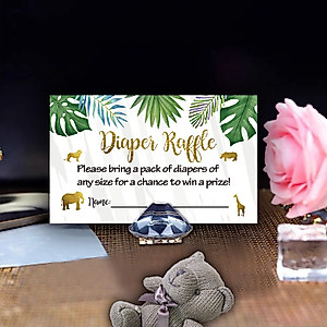 Diaper Raffle Tickets, Baby Shower Invitations Insert Cards, Baby Shower Game (50 Pack) Jungle Safari, Green
