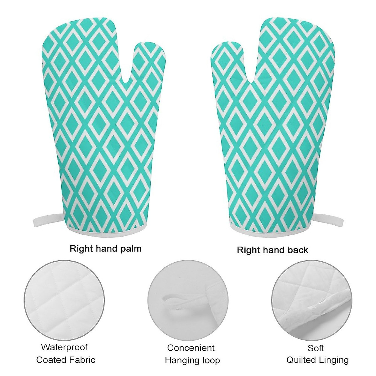 2Pcs Oven Mitts and Pot Holders Set, Mint Green White Coral Diamond Pattern Oven Mitts Gloves Set Heat Resistant Hot Pads for Kitchen Cooking Grill
