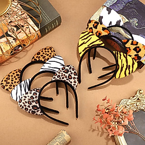 WILLBOND 12 Pieces Cheetah Ears Headband for Women Leopard Cat Ears Headband Holiday Party Supplies(Assorted Animal Series)