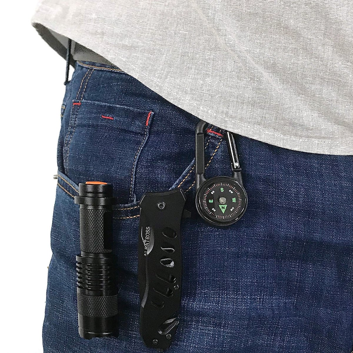 ALBATROSS Wild Survival Tools 3-in-1 Set Multi-Function Tool Combination with Tactical Folding Knife, Adventure Compass, Flashlight