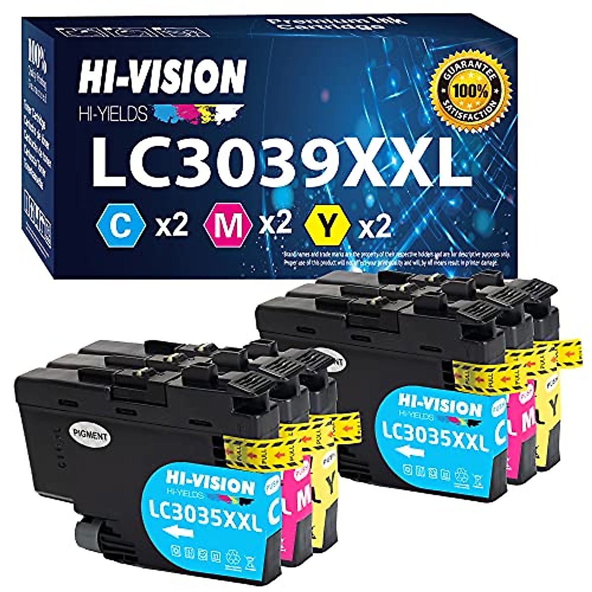 HI-VISION HI-YIELDS Color-Set Compatible Ink Cartridges Replacement for Brother 3039xxl LC3039xxl for MFC-J5845DW, MFC-J5845DW XL, MFC-J5945DW, MFC-J6545DW, MFC-J6545DW XL, MFC-J6945DW, (2C, 2M, 2Y)
