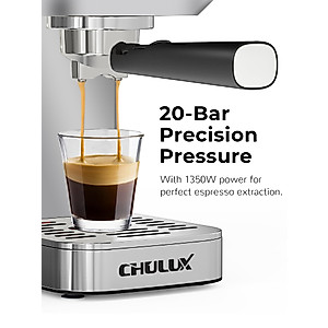 CHULUX Kom-Pro Espresso Machine 20 Bar, Semi Automatic Stainless Steel Coffee Machine for Home Latte Cappuccino Espresso Maker, Powerful Milk Frother Steam Wand