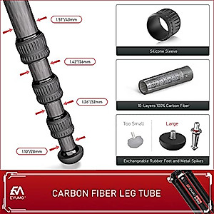 64.9'' Professional Heavy Duty Bowl Carbon Fiber Tripod, EVUMO 10-Layer Carbon Fibre Tube Camera Video Tripod for DSLR Digital Camcorder, with 40mm Leg & 75mm Bowl Adapter, Max Load 88lbs/40kg