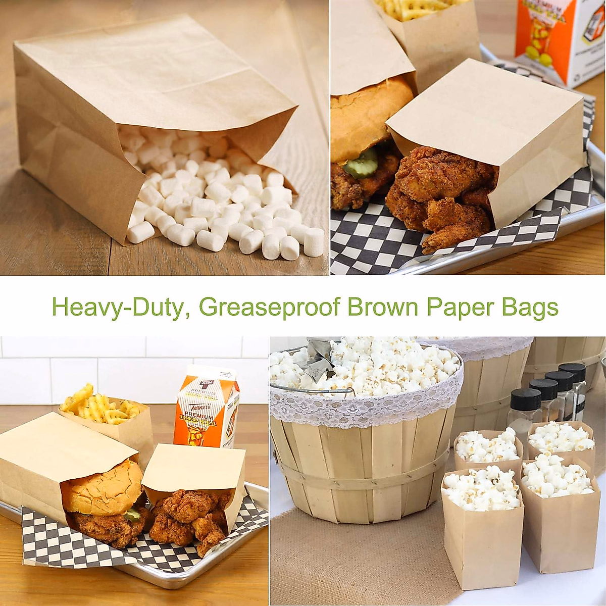 Brown Paper Bags for Snacks,50 Pack, Greaseproof Kraft Paper Bags, Recyclable, and Biodegradable, Small Brown Paper Bags For Popcorn, Cookies, Fries, Crafts, Gift Wrapping Bag in Bulk