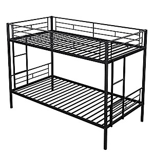 KIVENJAJA Bunk Bed Twin Over Twin Size, Metal Twin Bunk Bed Frame with Safety Guardrail & 2 Ladders, Space-Saving, No Box Spring Needed (Black)