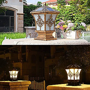 Led Outdoor Solar Post Lamps Industrial Metal Aluminum Column Lights Warm/White Light Adjustable Garden Street Home Pillar Lights(Color:Black,Size:S)