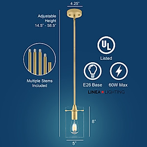 Satin Brass Pendant Lights Kitchen Island - Medium Clear Glass Pendant Light Fixture