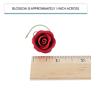 Global Sugar Art Tea Rose Sugar Cake Flowers, Red With Green Calyx, Small 1 inch, 15 Count by Chef Alan Tetreault