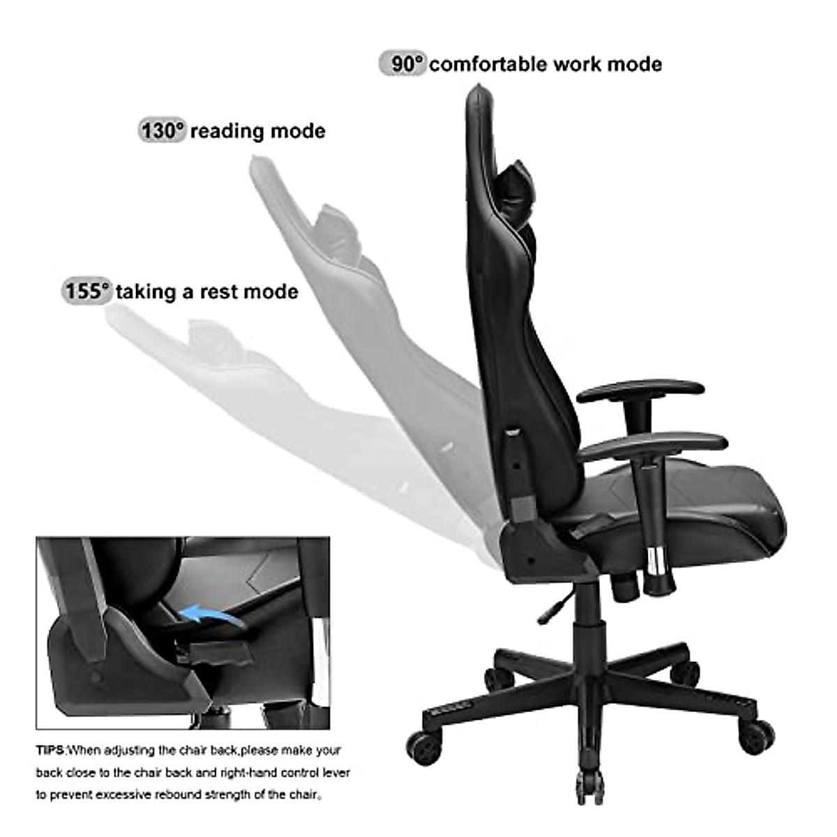 GTRACING Gaming Chair Racing Office Computer Ergonomic Video Game Chair Backrest and Seat Height Adjustable Swivel Recliner with Headrest and Lumbar Pillow Esports Chair,Black