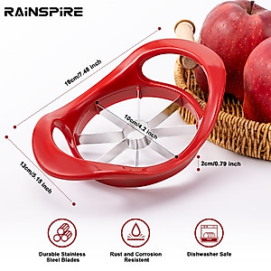 Rainspire Apple Cutter 8 Slices, 8 Blade Apple Slicer and Corer, Apple Corer Tool with Stainless Steel Blades, Super Sharp Fruit Cutter Fruit Slicer, Red
