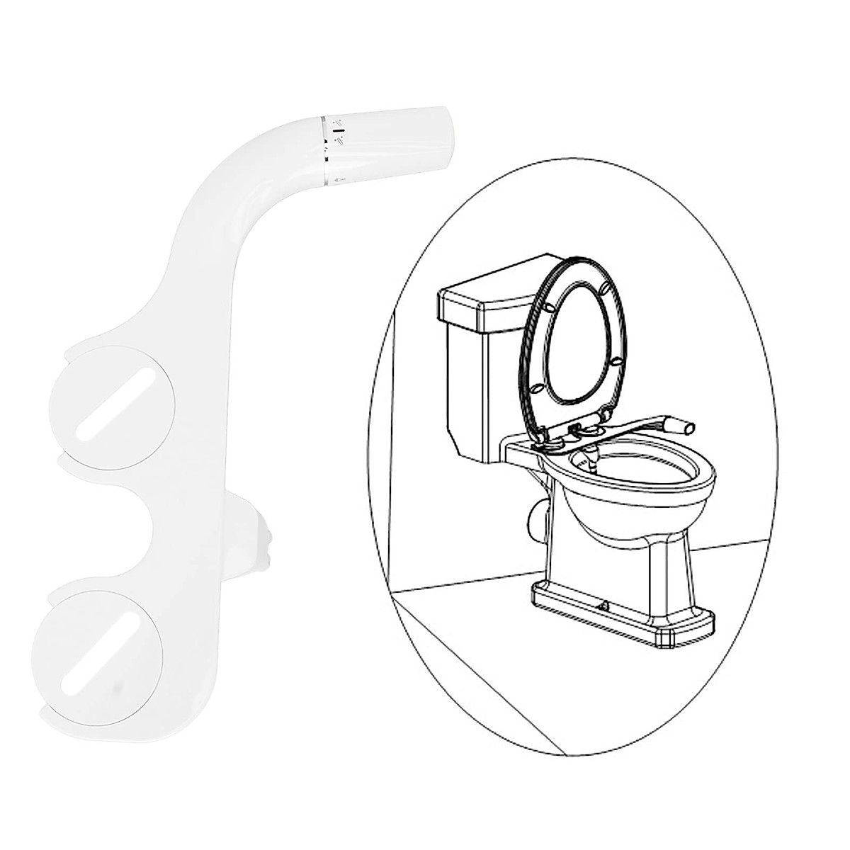 Ultra Slim Bidet Toilet Seat Attachment Dual Nozzle Self Feminine Butt Wash Bidet Attachment 3/8 Inch Tee