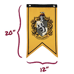 Conquest Journals Harry Potter Wizarding House Banner Flag Set, 12'' x 20'' Polyester Flags, Set of 5 Includes Hogwarts Crest, Gryffindor, Slytherin, Ravenclaw & Hufflepuff Banners, Birthday Party