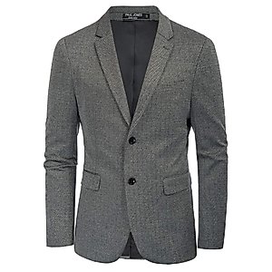 Men's Casual Blazer Slim Fit 2 Button Herringbone Suit Jackets Lightweight Knit Sport Coat Black XL