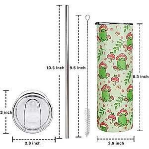 Ceovfoi Frog Gifts for Women,Cute Green Kawaii Frog Mushroom 20 Oz Tumbler with Lid and Straw,Kawaii Frog Stuff/Decor/Accessories/Things