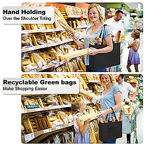 Lily queen Reusable Grocery Shopping Bags Black Zipper Tote Bags with Heavy Duty